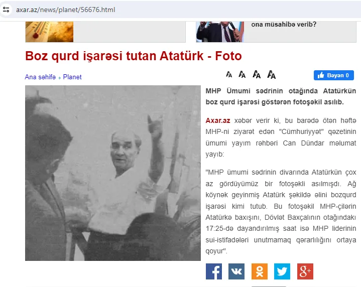 Fotoda Atatürkün boz qurd işarəsi göstərdiyi iddiası - Teyit