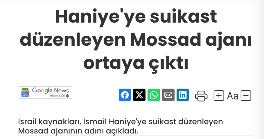Haniye’yi Amit Nakesh isimli bir Mossad ajanının öldürdüğü iddiası - Teyit