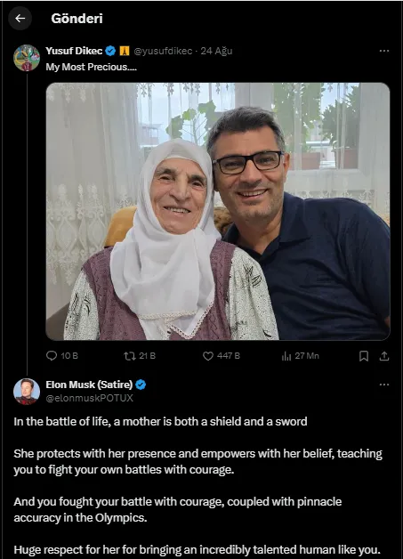 İlon Mask Yusuf Dikeçin anası ilə bağlı paylaşımına şərh yazıb? - Teyit