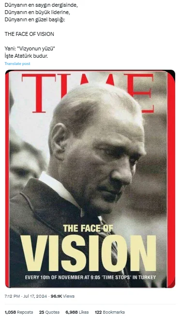 Atatürk'ün yer aldığı Time dergisi kapağı gerçek mi? - Teyit