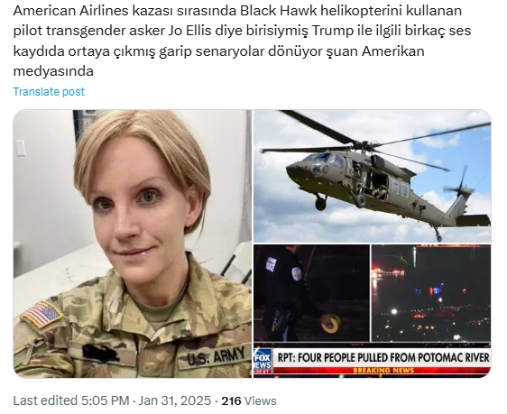 ABD'deki helikopter kazasında transeksüel pilot Jo Ellis'in de ...