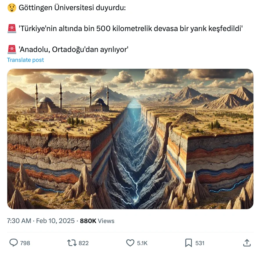 Türkiye'nin altında büyük bir yarık mı keşfedildi? - Teyit