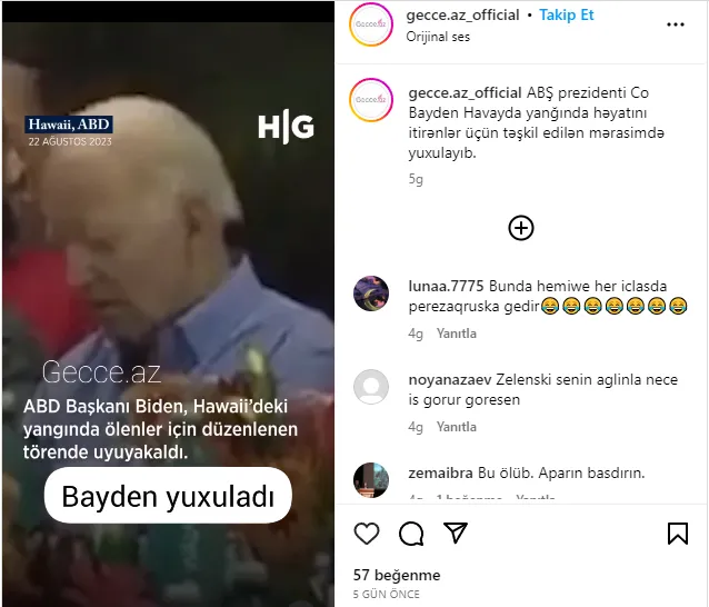 Co Baydenin meşə yanğınını anma tədbirində yatdığı iddiası - Teyit