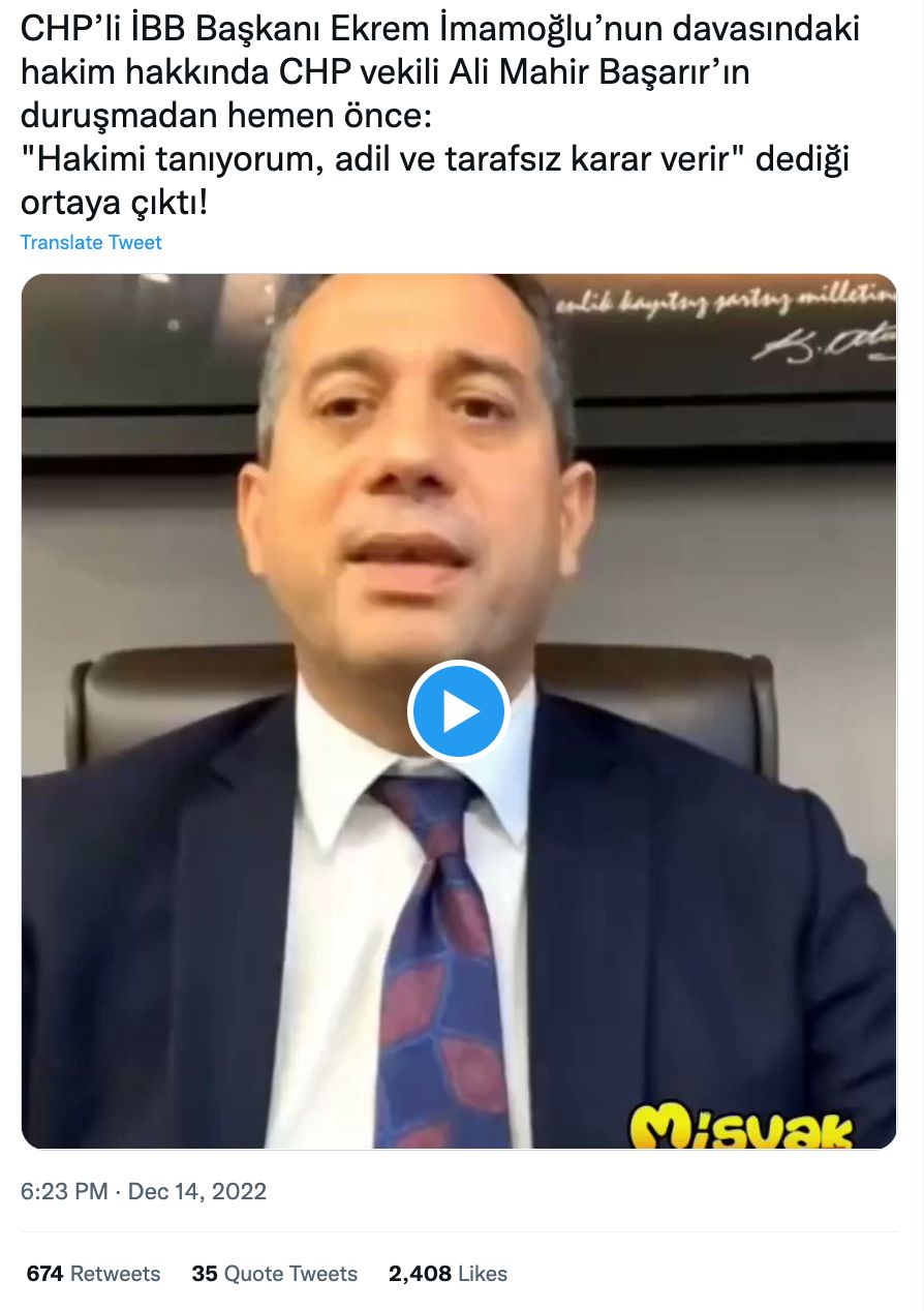 CHP’li Başarır'ın "Hakimi tanıyorum, adil ve tarafsız karar verir ...
