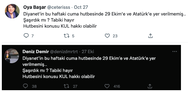 ‘denizdmrtrt’ adlı Twitter hesabının spiker Deniz Demir'e ait olduğu ...