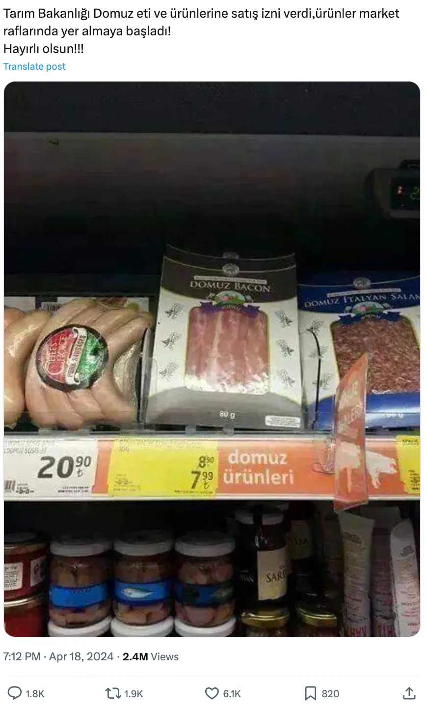 Türkiye'de domuz eti satışına yeni izin verildiği iddiası - Teyit
