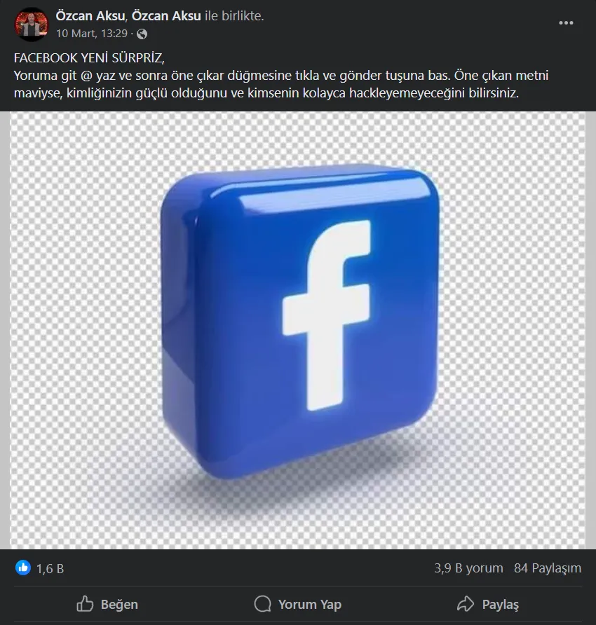 Yorum yazarak Facebook kimliğinin güçlü olduğunu anlamak mümkün mü? - Teyit