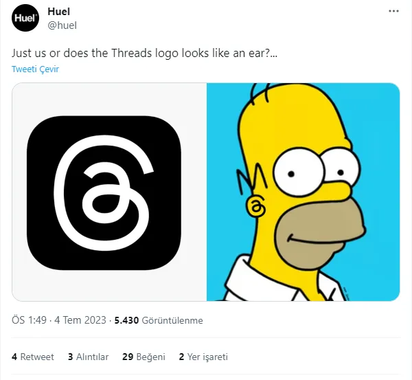Threads'in logosunun Homer Simpson'ın kulaklarından esinlenildiği ...