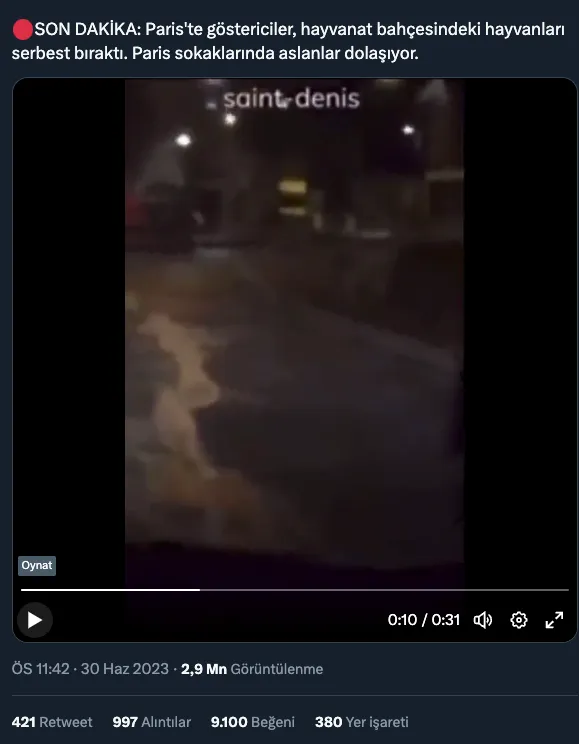 Fransa protestolarında serbest bırakılan hayvanları gösteren videolar ...