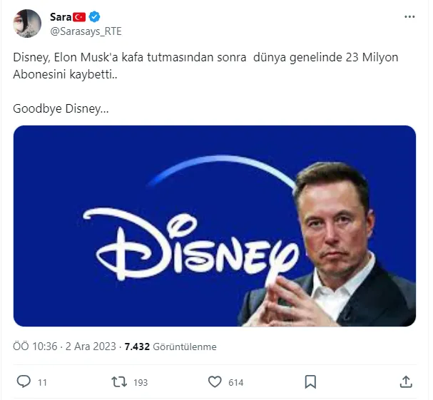 Disney'in Elon Musk yüzünden 23 milyon abone kaybettiği iddiası - Teyit