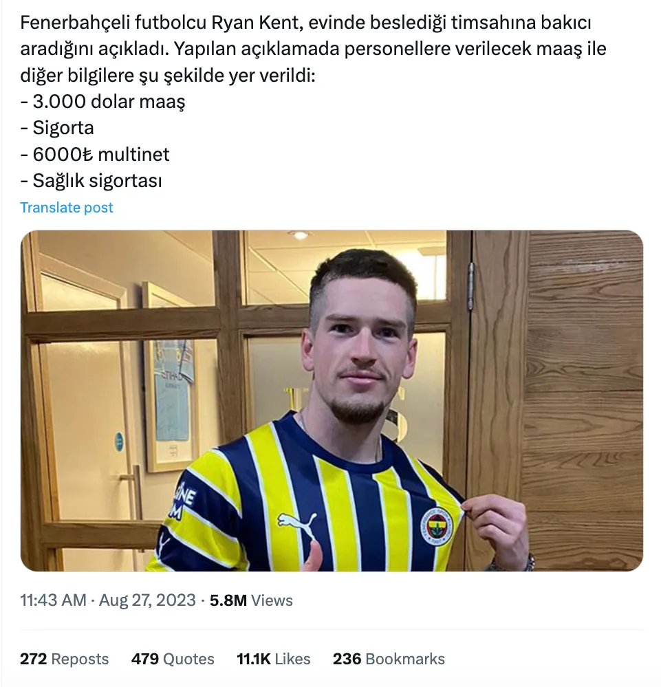 Futbolcu Ryan Kent’in timsahına bakıcı aradığı iddiası - Teyit