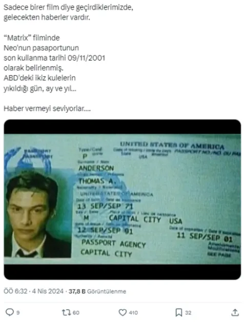 Matrix'teki Neo karakterinin pasaport süresi 11 Eylül 2001’de mi sona ...