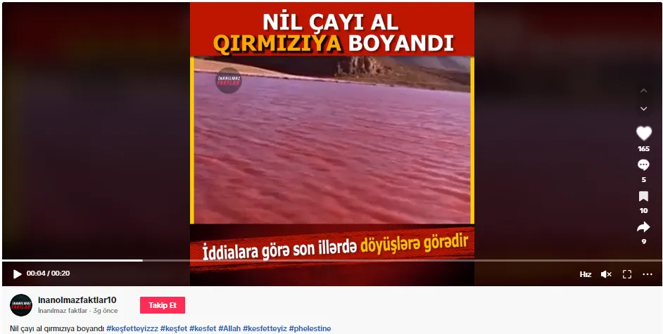 Video Nil çayının qırmızı rəngə çevrildiyini göstərir? - Teyit