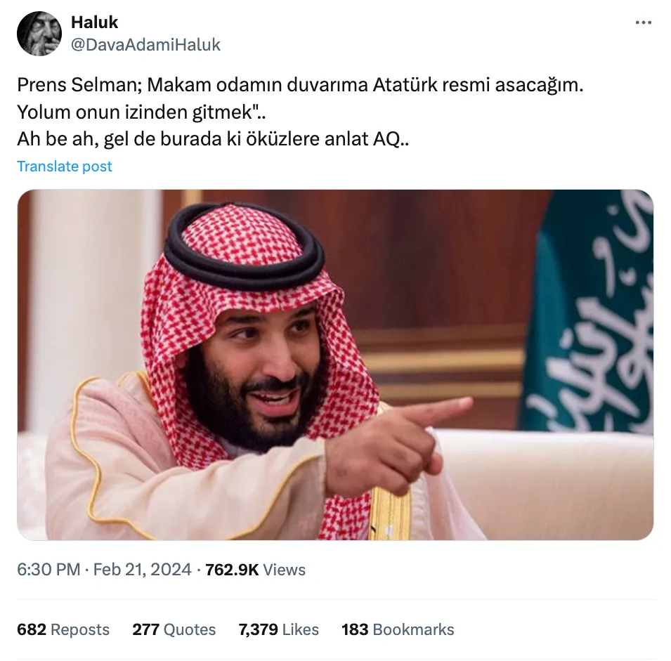 Prens Selman, “Makam odamın duvarına Atatürk resmi asacağım” dedi mi? - Teyit
