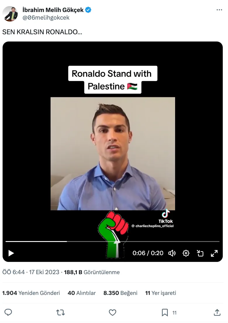 Görüntüler Ronaldo’nun Filistin’e destek çağrısını mı gösteriyor? - Teyit